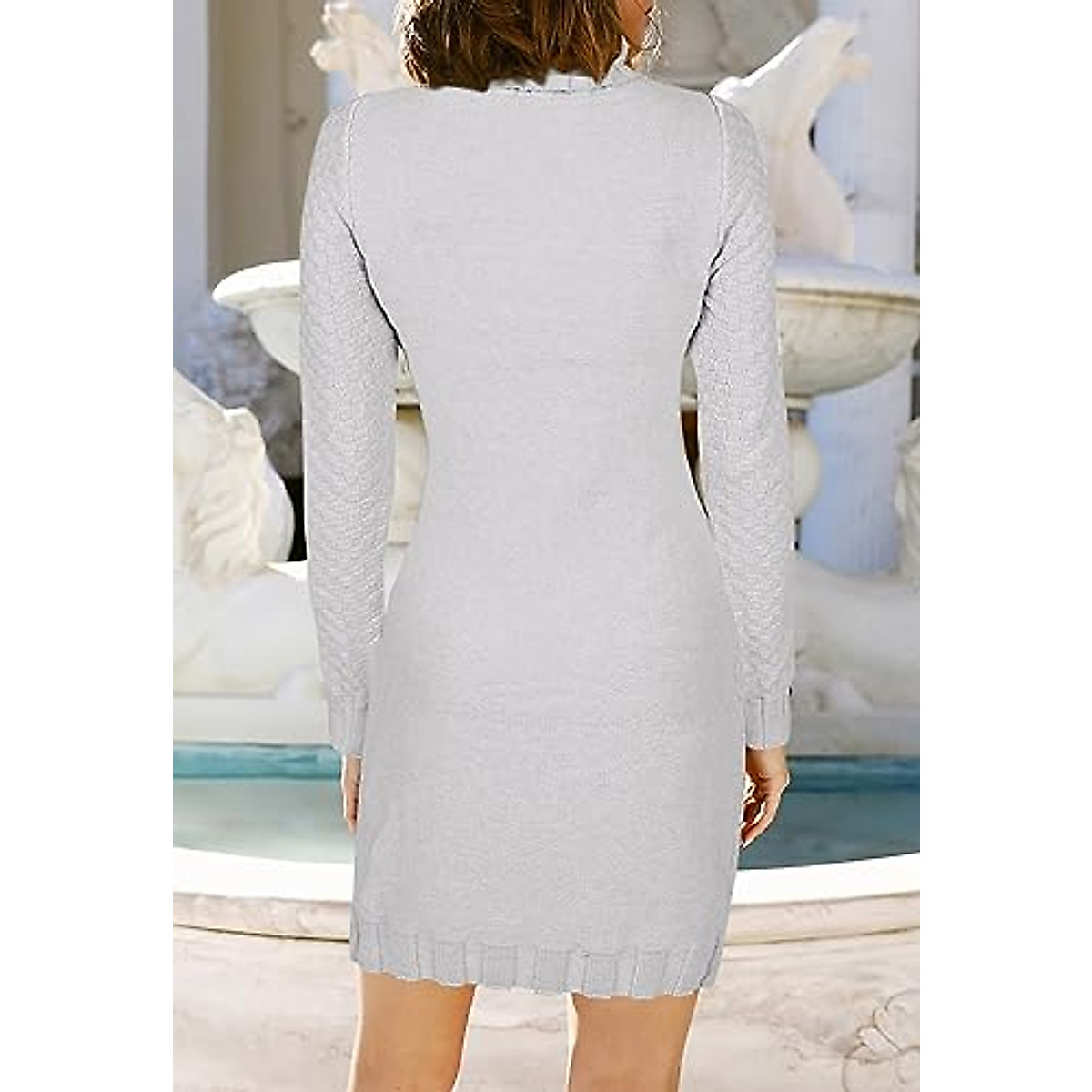 LaSuiveur Women's Slim Fit Cable Knit Long Sleeve Sweater Dress (S, Turtleneck Light Grey)