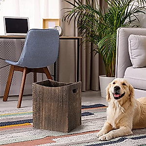 Wood Trash Can Rustic Farmhouse Style Wastebasket 5.28 Gallon Trash Can Medium Garbage Bin with Handle for Bathroom Kitchen Living Room Bedroom Office Trash Can