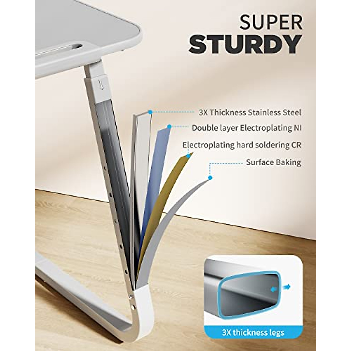 SAIJI TV Tray Table - Heavy Duty Large TV Dinner Tables, Premium TV Trays for Eating on Couch & Sofa, Tilt & Height Adjustable Laptop Table, Bedside Table, Small Table, TV Table with Cup Holder