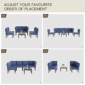 Trumbeak Patio Furniture Set,7 Pieces Metal Modern Outdoor Furniture,Outdoor Sectional Sofa w/5.1" Cushions and Coffee Table for Patio,Backyard,NavyBlue