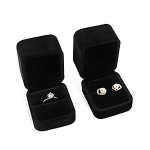 iSuperb Set of 2 Unit Classic Velvet Couple Ring Box Earring Jewelry Case Gift Boxes 2.2x1.9x1.6 inch