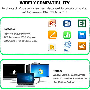 Presentation Clicker Green Laser Pointer, Rechargeable PowerPoint Clicker Wireless Presenter Remote, RF 2.4GHz USB Presentation Pointer Slide Advancer with Hyperlink Volume Control for Mac Computer
