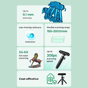 CR-Scan Ferret SE Scanner Portable and Handheld 30fps Scaning Speed 0.1mm Accuracy ASIC Chipset Dual Mode Scanning with 30fps Scan Speed Dual Mode Scanning Support Full Color Scan for