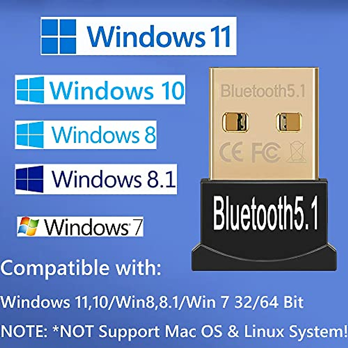 USB Bluetooth Adapter for PC, Warmstor Bluetooth 5.1 Dongle Receiver Support Windows 11/10/8.1/8/7 for Desktop, Laptop, Bluetooth Headsets, Speakers, Keyboard, Mouse, Printer
