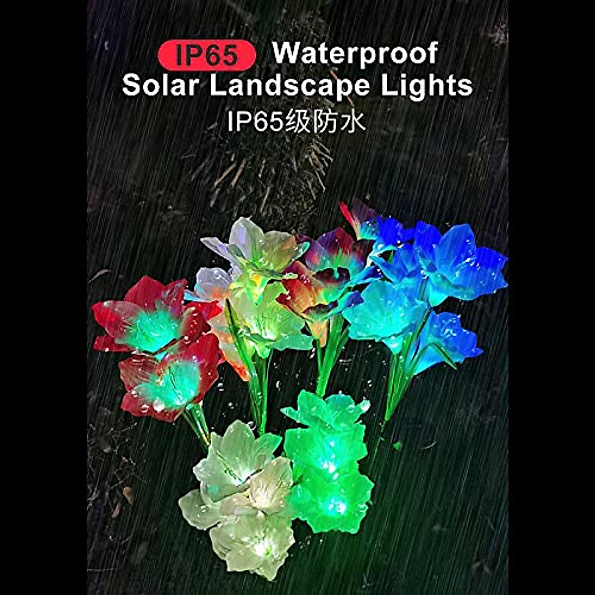 Solar Garden Flower Stake Light for Patio Lawn Pathway Outdoor, Lily Stake Lights, Spring Summer Outside Fairies Garden Accessories Decoration, Waterproof (Red)