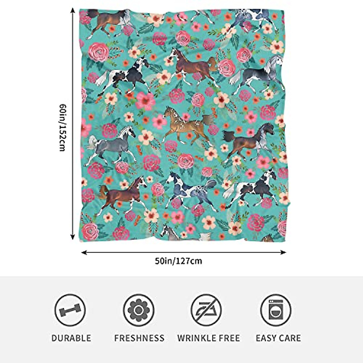 Metawu Horse Blanket Animal Blanket for Women Girls Who Love Horses 60”x50” Throw Fleece Blanket in Home Bed Sofa Chairs Dorm