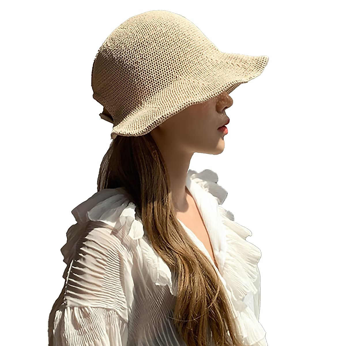 VIEWLAP Straw Sunblock Wide Brim Summer Beach Hat Breathable Summer Hat Foldable Outdoor hat (Light Beige)