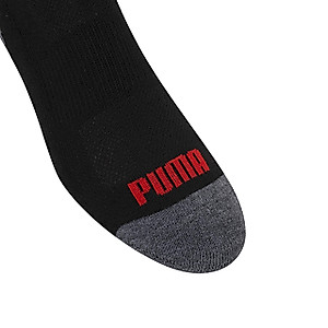 PUMA mens 6 Pack Quarter Crew fashion liner socks, Dark Grey/Black Red Combo, 10 13 US