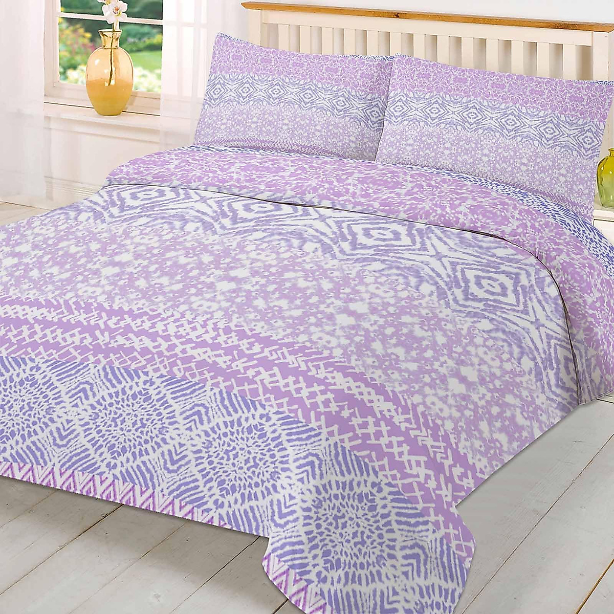 Purple Boho Bed Duvet Cover Twin Size,Washed Patterned Textured Duvet Cover Sets with Zipper & Tiers,Microfiber Soft Comforter Luxury Quilt Cover Minimalist Batik Geometric Tie Dyeing Mandala Bohemian