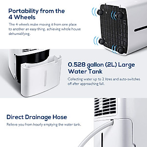 Dehumidifier for Home and Basements 25 Pints for 1500 Sq.Ft, 68oz(0.53gallon) Water Tank Capacity with Drain Hose, Intelligent Humidity Control, Childlock, Laundry Dry