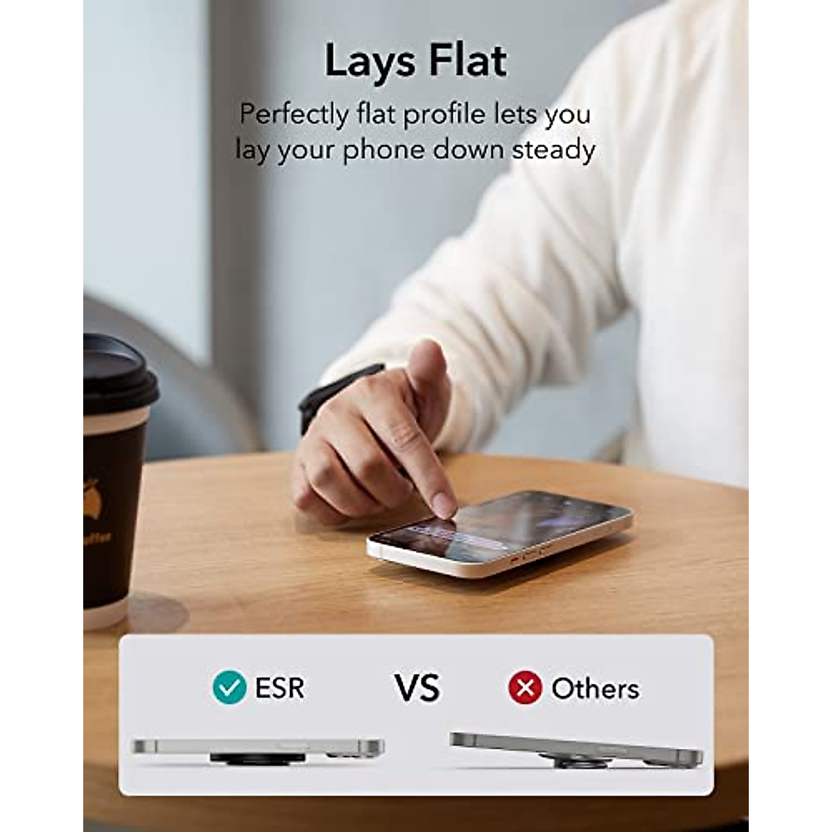 ESR for MagSafe Ring Holder (HaloLock), MagSafe Phone Grip, Magnetic Phone Ring Holder, Magnetic Phone Grip with 2-Way Adjustable Stand for iPhone 16/15/14/13/12 Series, MagSafe Accessories, Black