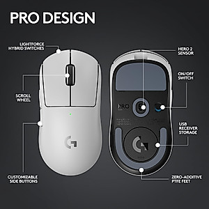 Logitech G PRO X SUPERLIGHT 2 LIGHTSPEED Wireless Gaming Mouse, 8K Polling, Lightweight, LIGHTFORCE Hybrid Switches, HERO 2 Sensor, 888 IPS, 44,000 DPI, 5 Programmable Buttons,USB-C Charging, PC & Mac