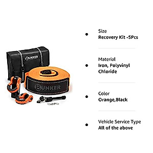 BUNKER INDUST Heavy Duty Tow Strap Recovery Kit,3" x 30ft 30,000lbs Snatch Strap + 2" Shackle Hitch Receiver + 5/8" Locking Pin + 3/4" D Ring Shackles with Isolator+ Bag,Off Road Gear Accessories