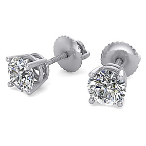 1.00ct tw IGI Certified 14K White Gold Round Diamond Stud Earring with Screw-Backs (G-H, I2-I3)