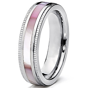 Titanium Women's Pink Hues Mother of Pearl Inlaid Band Ring, Comfort Fit, 5mm Size 8