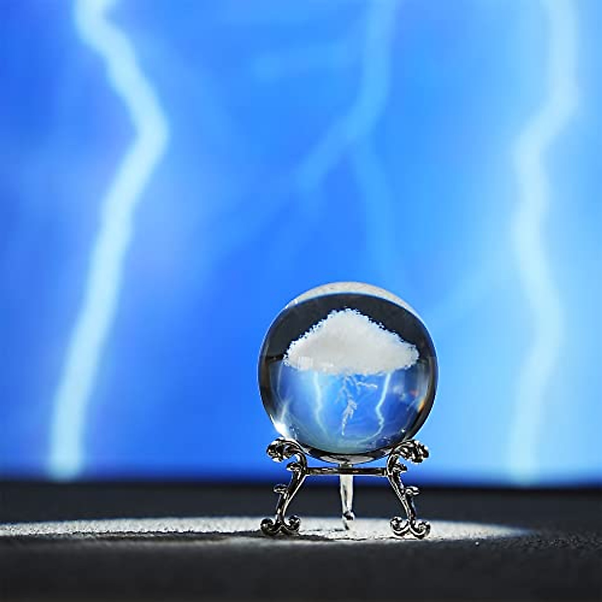 HDCRYSTALGIFTS 3D Lightning Cloud Crystal Decorative Ball Paperweight with Free Stand,60mm (2.3inch) Glass Art Engraving Sphere for Home Feng Shui Decoration Ornaments