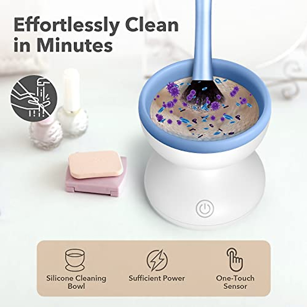 Electric Makeup Brush Cleaner Machine - Alyfini Portable Automatic USB Cosmetic Brushes Cleaner for All Size Beauty Makeup Brush Set, Liquid Foundation, Contour, Eyeshadow, Blush Brush (WhiteBlue)