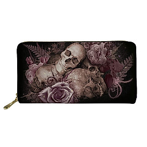 INSTANTARTS Skull Pu Leather Wallet Long Purse Women Clutch Handbag Cards Holder