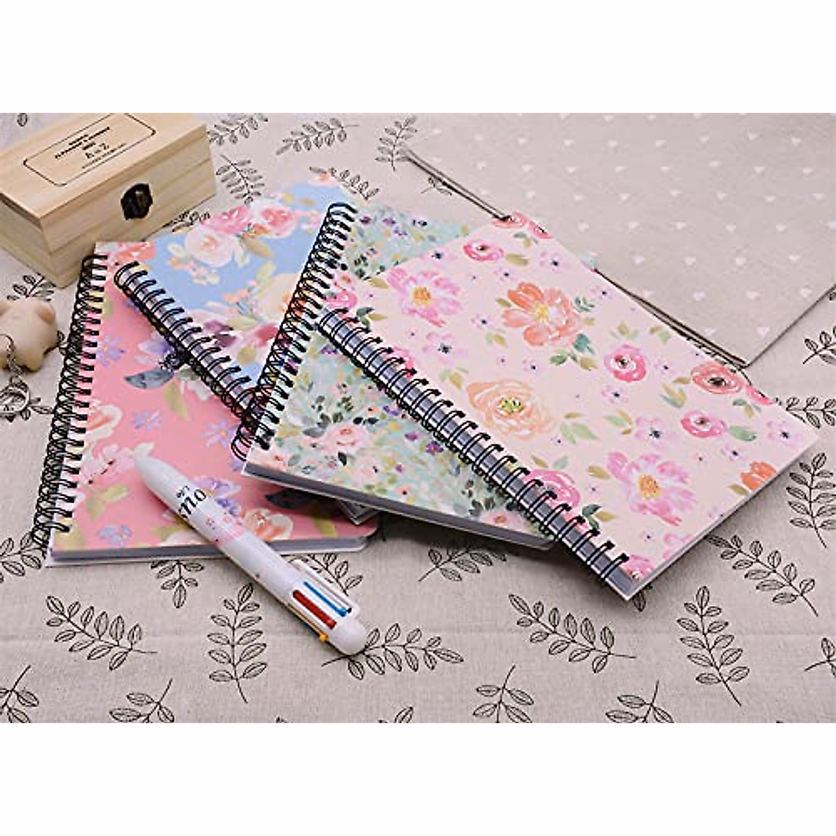 Yansanido Spiral Notebook, 4 Pcs A5 Thick Flower Design Hardcover 8mm Ruled 4 Color 80 Sheets -160 Pages Journals for Study and Notes (flower)
