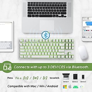 RK ROYAL KLUDGE RK87 Wireless Mechanical Keyboard, 75% TKL Hot Swappable RGB Bluetooth Gaming Keyboard Triple Mode BT5.1/2.4G/USB-C with 2 Detachable Frames, USB Hub, Silent Brown Switch, White