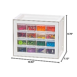 IRIS USA 16 Drawer Stackable Storage Cabinet for Hardware Crafts and Toys, 10.63-Inch W x 7-Inch D x 8.75-Inch H, White - Small Brick Organizer Utility Chest, Scrapbook Art Hobby Multiple Compartment