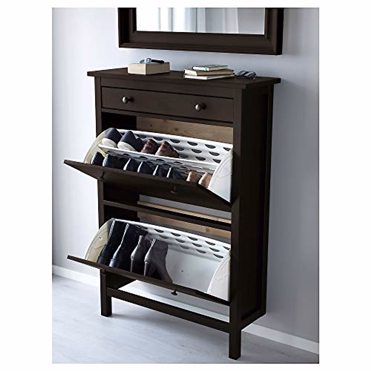 IKEA Hemnes Shoe Cabinet With 2 Compartments, Black-Brown