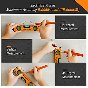 Mecurate Instrument Level Tool, 9 inch, 230mm, Metric&Inch Double Scale Magnetic Torpedo Level and Ruler