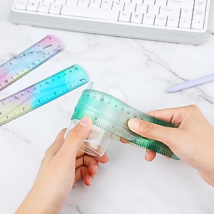 Amabro Rulers Set, 3PCS Flexible Ruler Straight Edge Ruler Transparent Rulers Bendable Plastic Ruler 12/8/6 Inch Dual Scale Rulers Soft Colorful Ruler for Office School Classroom Home Supplies