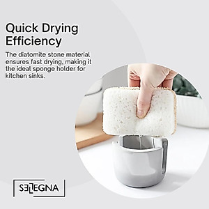 Selegna Diatomaceous Earth Sponge Holder - Drying Rack, Absorbent Stone Kitchen Sink Organizer, Beige (Small)
