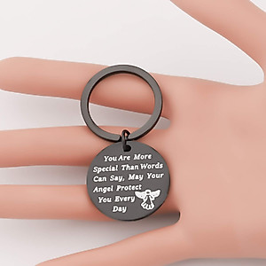 LQRI Guardian Angel Keychain Travel Safely Gift Guardian Angel Protect Keychain Drive Be Careful Gift New Driver Gift(black