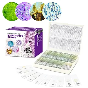 100 Pcs Microscope Slides with Specimens for Kids,Prepared Microscope Slides for Kids,Prepared Slides for Microscope,Microscope with Slides for Student Adults, Including Insect, Animal, Human Tissue
