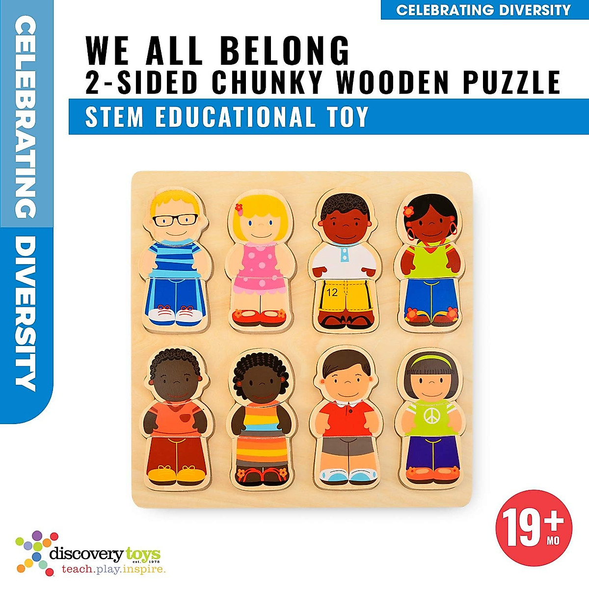 Discovery Toys WE All Belong Diversity Wooden Puzzle | 2-Sided Interchangeable Puzzle | Special Needs & Abilities Wooden Puzzle | 2 Puzzles in 1 | Inclusive Chunky Toddler | 19 Months +