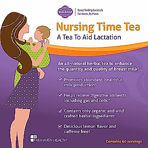 Milkies Nursing Time Lactation Tea to Increase Breast Milk Supply, 60 Servings, Organic and Natural Tea Supplement to Support Breastfeeding After Pregnancy with Fennel, Goat's Rue and Fenugreek-Free