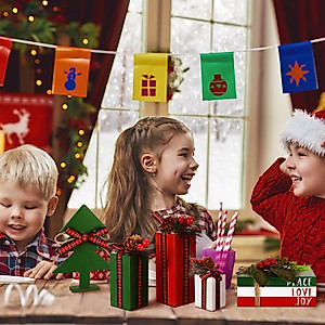 Kigley 6 Pcs Christmas Wooden Table Decorative Xmas Tiered Tray Decor Wooden Block Firework Book Sign for Xmas Home Farmhouse Table Decor(Classic)