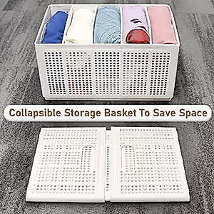 MILILOVE 1 Pack Closet Drawer Organizer, With 4 Dividers, X-Large Size 17.7 * 11.4 * 9.1” Collapsible Plastic Closet Storage Basket Bins Cubes Organizer with Handles for Robe T-Shirt Pants