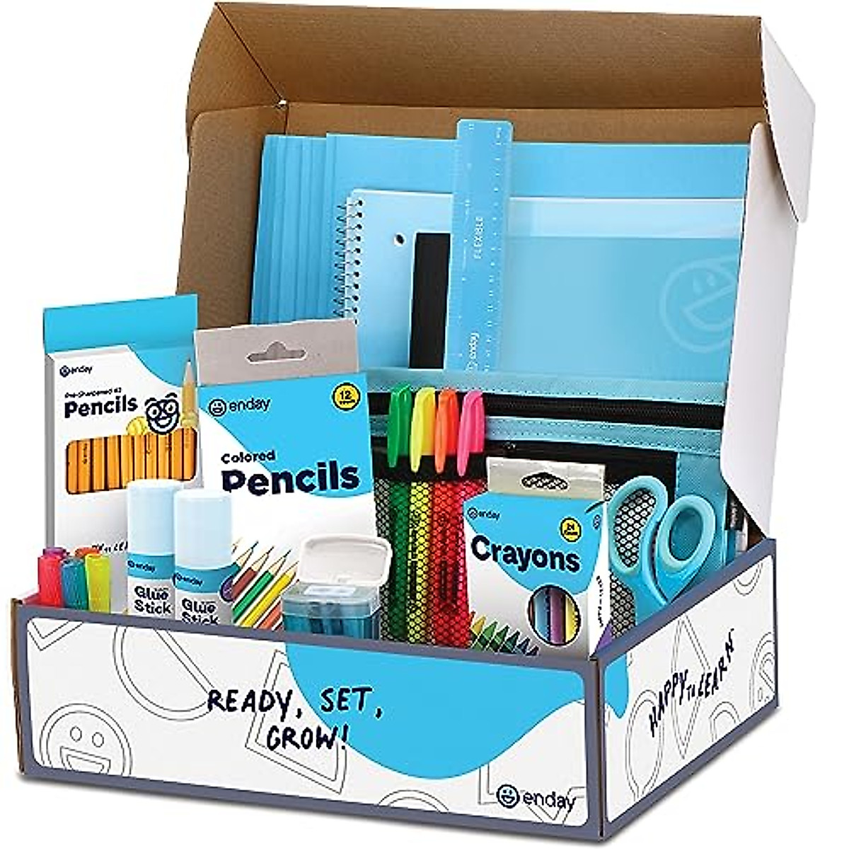 Enday Back to School Supplies for Kids, Blue School Supply Box Grades K-5, Premium Quality Kids School Supplies Kit, Kindergarten School Supplies for Girls and Boys, 71 Piece Set