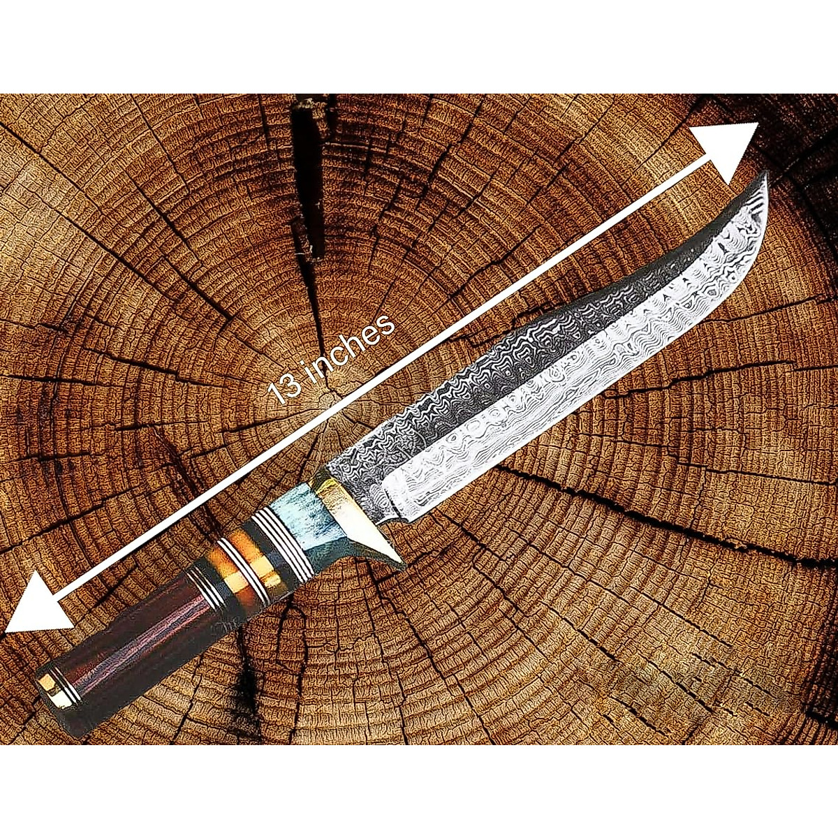 R&S INDUSTRIES CRAFTS LLC Damascus hunting knife | Custom Handmade Damascus steel hunting Bush craft knife| EDC Overall 13" Knife with Genuine Leather sheath | Best Birthday & Anniversary for him