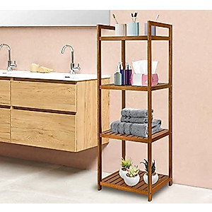 Utoplike Teak Wood Bathroom Shelf Organizer Stand, Standing Shelves Shower Caddy Units, Freestanding 4 Tier Bath Storage for Floor, Kitchen, Office
