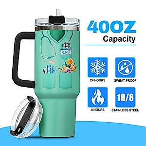99OWL Cups Blue Light Er Engraved Straws Student Navy School Handle Funny Nursing, Nurse Gifts, Tumbler 40 Oz With Handle Lid And Straw, Nurse Life Shirt Pattern Nutrition Facts