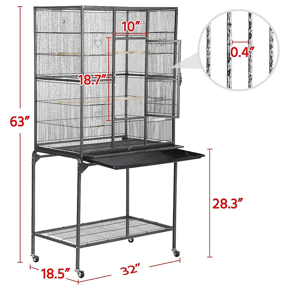 Yaheetech 63'' Detachable Parrot Cage for Cockatiel Sun Parakeet Green Cheek Conure Lovebird Budgie Finch Bird Cage with Stand