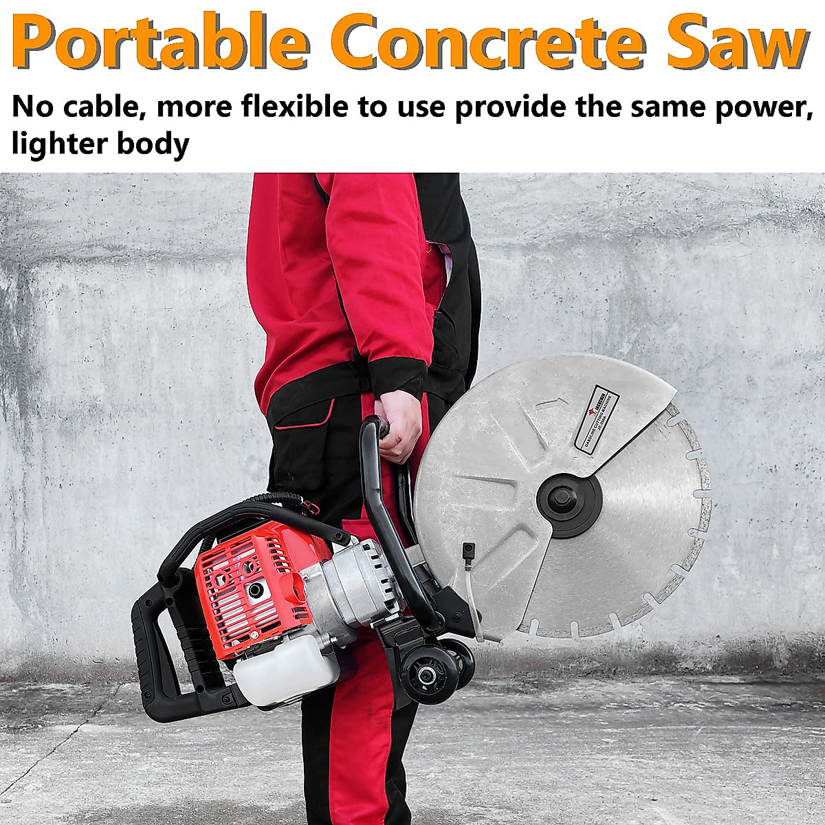 JACKCHEN Concrete Saw, 2 Stroke cutting saw, 14 in Gas Powered Cut Off Saw, Gasoline Circular Saw with EPA certificate