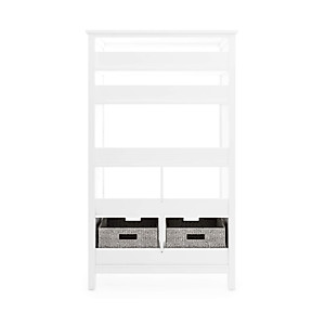 Martha Stewart Kids' Tall Bookcase - Creamy White: 48 Inch Wooden Storage Organizer Cubby with Fabric Bins for Playroom and Bedroom