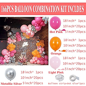 Orgnafey Hot Pink and Orange Balloon Garland Arch Kit 166pcs Pastel Light Pink and Metallic Silver Balloons For Tropical Party Supplies Summer Party Wedding Engagement Baby Shower Birthday Decorations