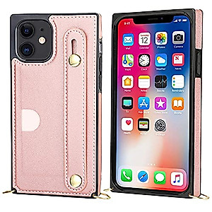 KIHUWEY Compatible with iPhone 12 iPhone 12 Pro Crossbody Wallet Case with Credit Card Holder, Protective Kickstand Cover Case 6.1 Ihch (Rose Gold)
