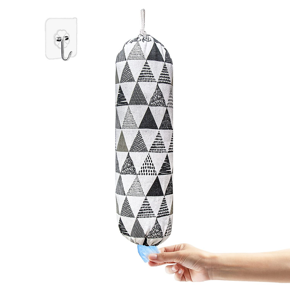 Plastic Bag Holder,Wall Mount Plastic Bag Organizer,Washable Large Grocery Bag Storage Dispenser,Shopping Bags Carrier ​for Home Kitchen Travelling,Free Adjustment with Drawstring,Gray triangle, 22x9"