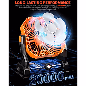 GIPAOE Personal Fan Camping rechargeable, 20000mAh Battery powered fan with LED Lantern,270°Head Rotation, Small Table/USB Desk Fan Portable with Hanging Hook for Travel Camping Tent Office, Orange