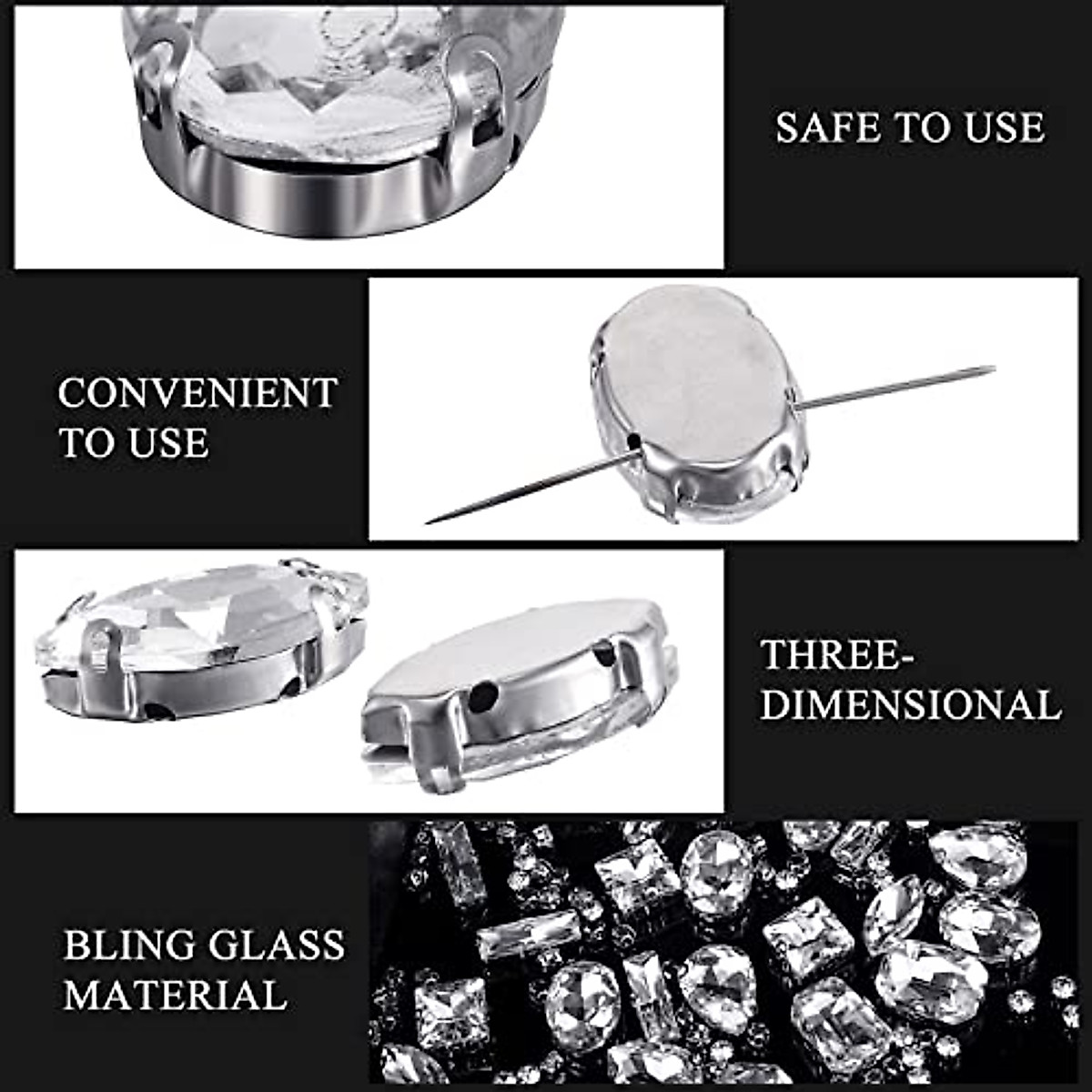 240 Pieces Large Sew on Rhinestones Clear Glass Crystal Gems Diamond Stone Metal Back Prong Setting Crafts Mix Shapes Claw for Jewelry, Clothes, Shoes, Costume (Clear White)