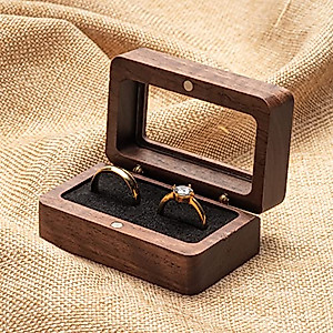 COSISO Wooden Wedding Double Ring Box For Proposal Engagement Marriage Birthday Gift Wedding Ceremony (Black Inner)