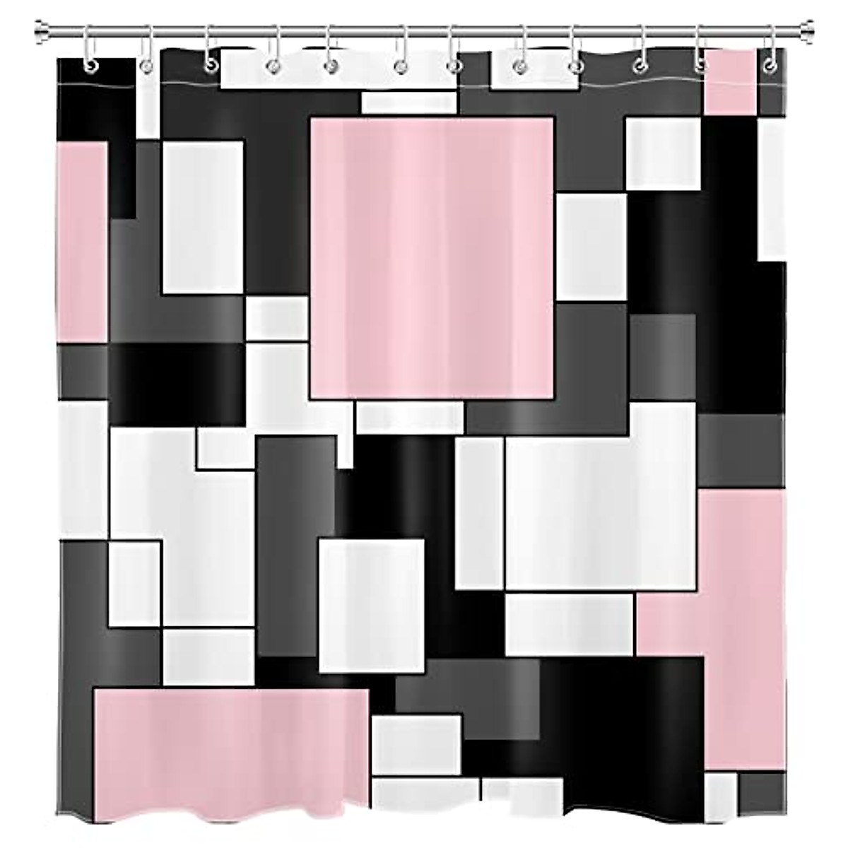Modern Pink Shower Curtain for Bathroom, Grey Black and White Abstract Mid Century Minimalist Geometric Shower Curtains 72X72 inch Polyester Fabric Bathroom Decoration Bath Curtains Hooks Included