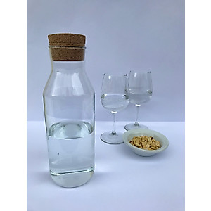 2 Clear Glass Carafe (34 Oz) With Cork Stopper - Hot and Cold Water Pitcher – Tea - Coffee Maker - Iced Tea - Wine Carafe - Juice Carafe - Glass Food Carafe - Cereal - Rice - Lentil - Beans.